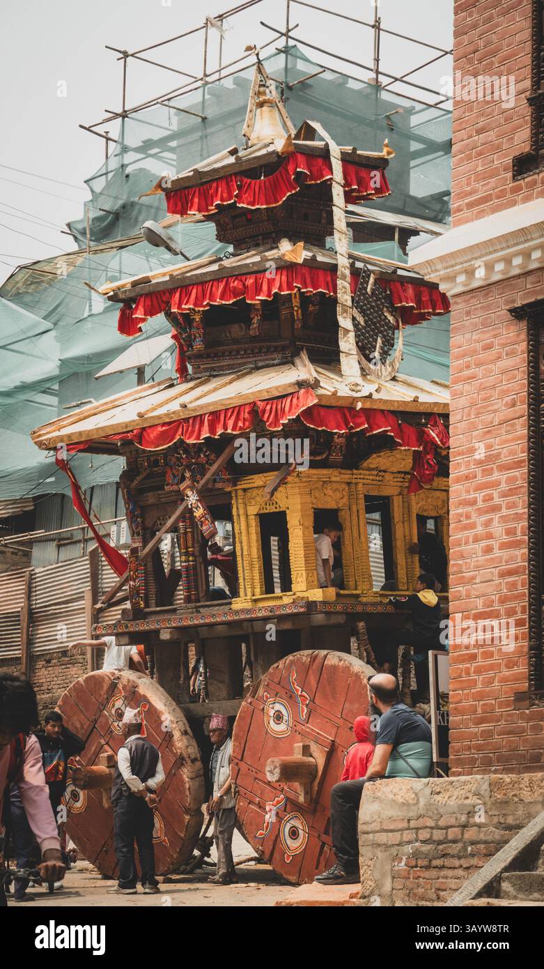 Bisket Jatra chariot procession in Bhaktapur, Nepal. Cultural festival ...