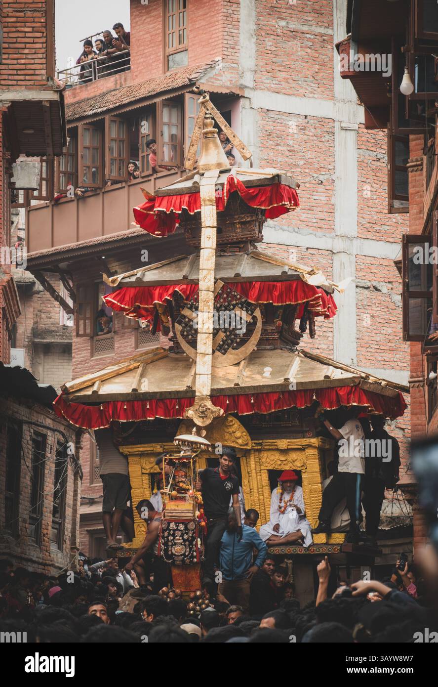 Bisket Jatra chariot procession in Bhaktapur, Nepal. Cultural festival and celebration Stock ...