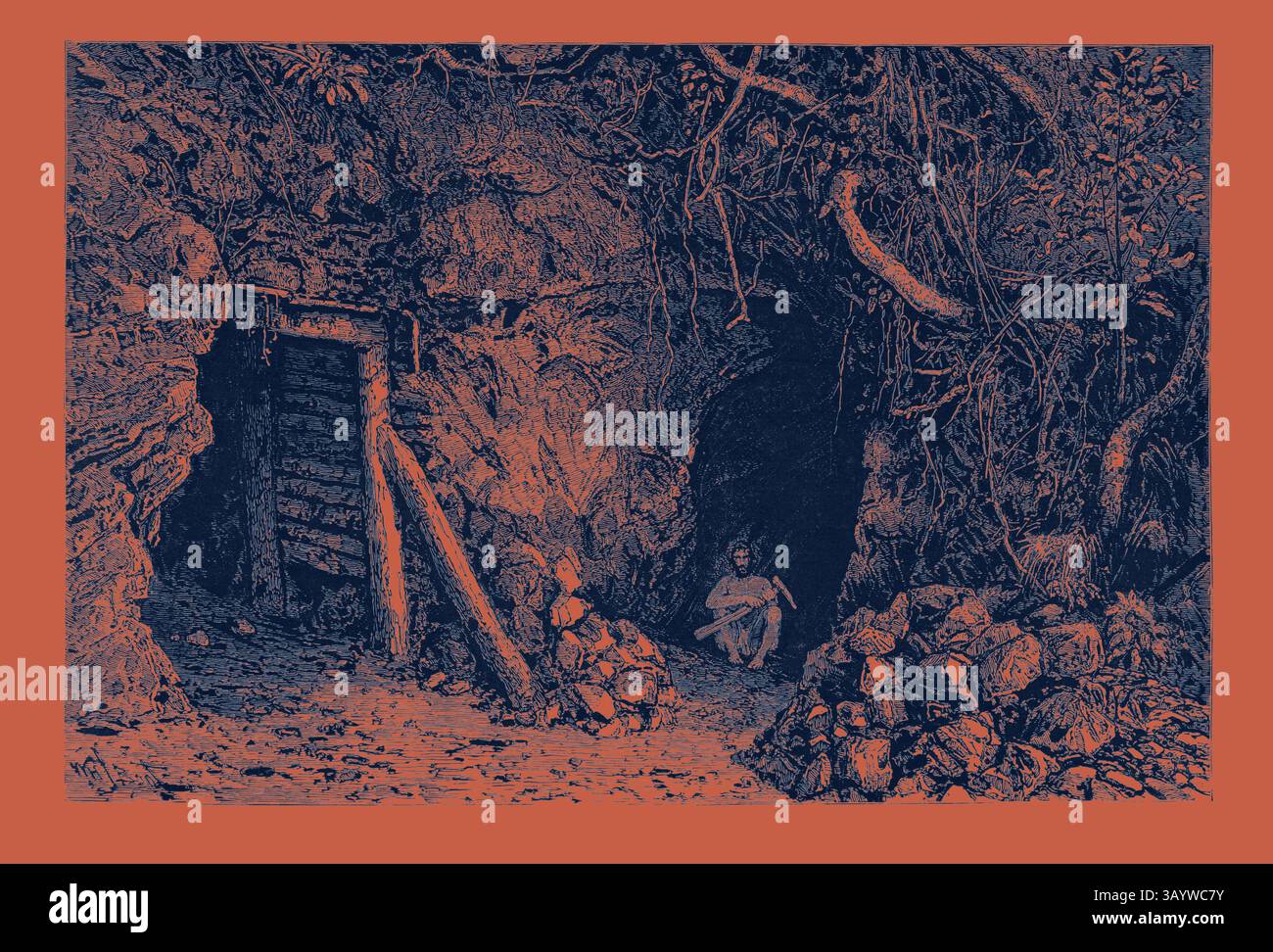 A solitary figure sits near a cave entrance, playing an instrument ...