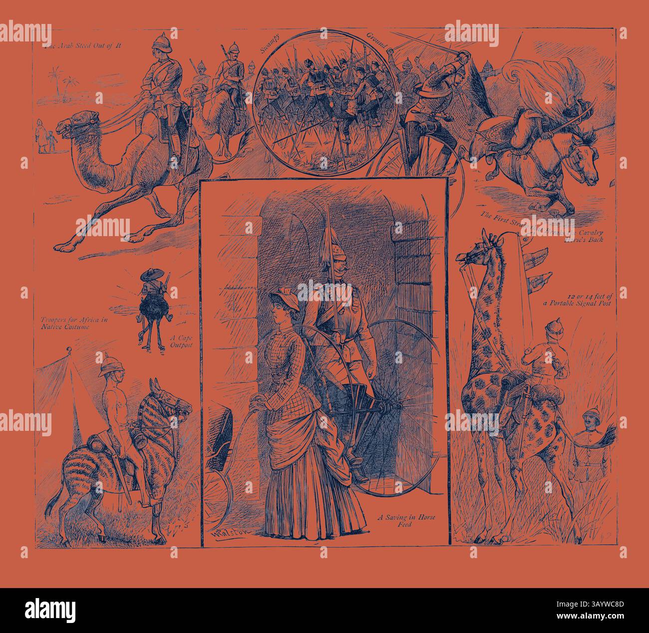 A vibrant collage depicting various scenes from a historical expedition ...