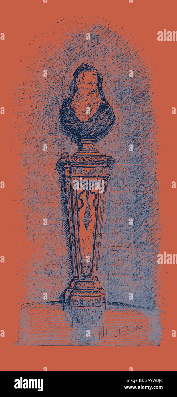 A detailed bust is elegantly displayed on a pedestal, showcasing ...