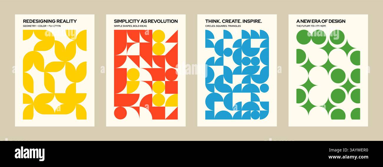 Abstract bauhaus shapes posters. Geometric minimalistic pattern banners ...