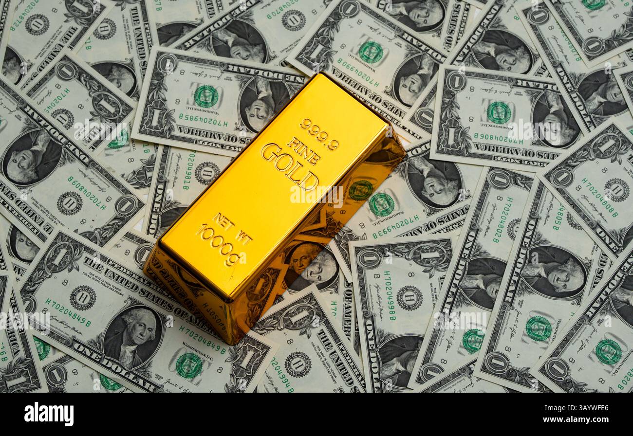 Money dollars gold bar. Saving finance in gold bar. Dollars vs gold bar ...