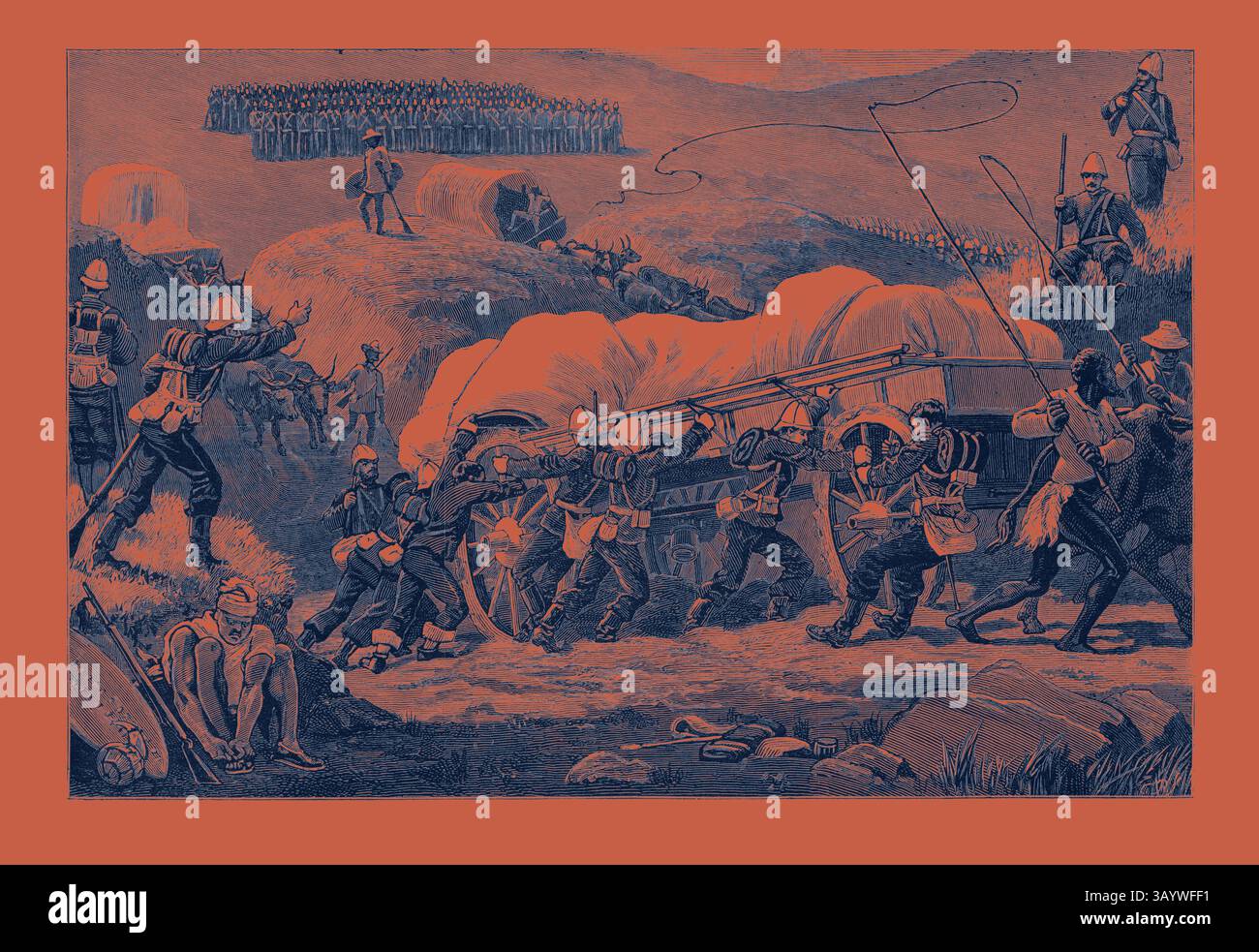 A historical scene depicting a tense battle, with soldiers engaged in ...