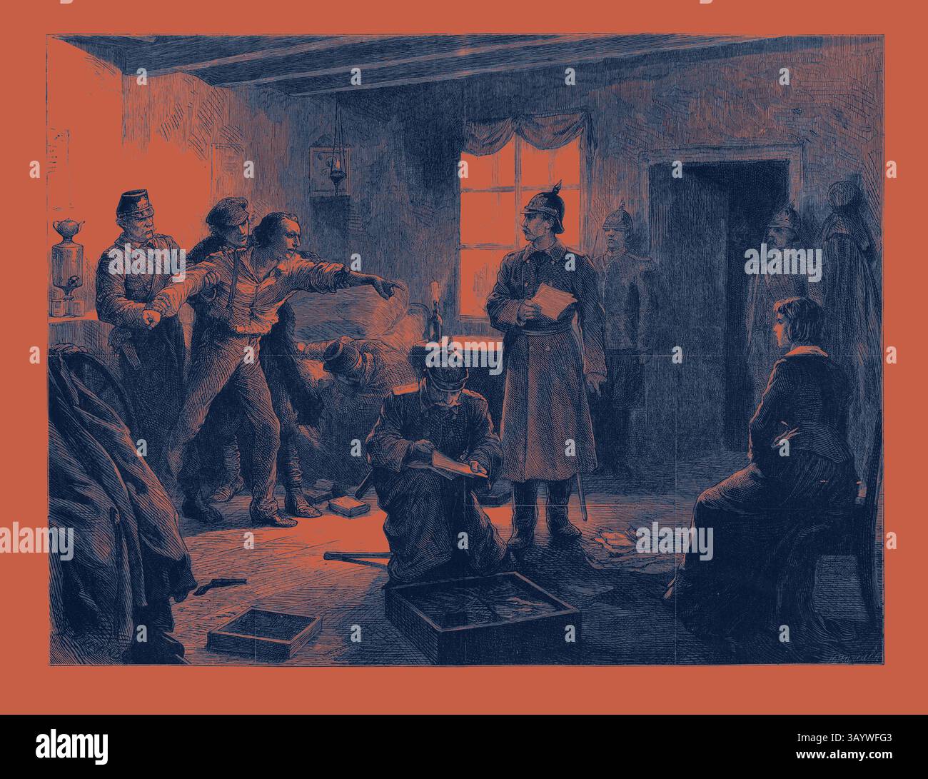 A tense scene unfolds in a dimly lit room, where a group of men appears ...