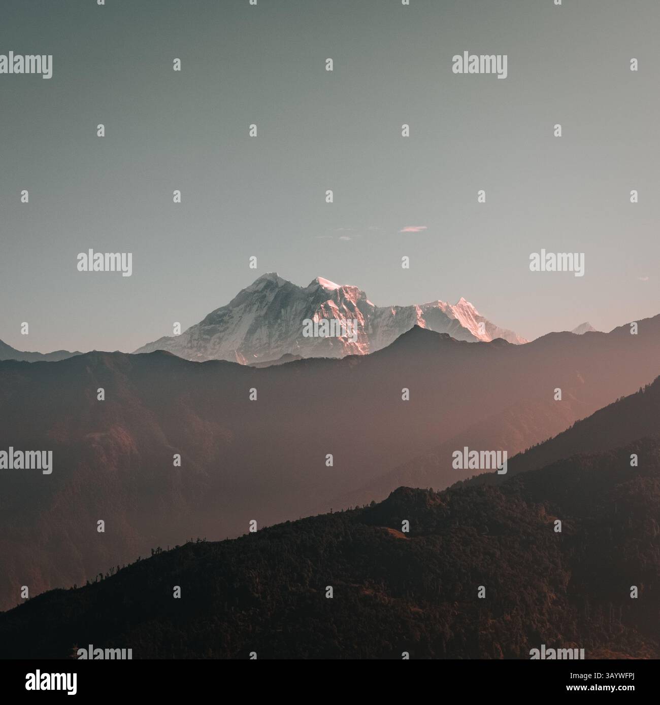 Majestic Himalayan mountain range panorama. Snow-capped peaks under ...