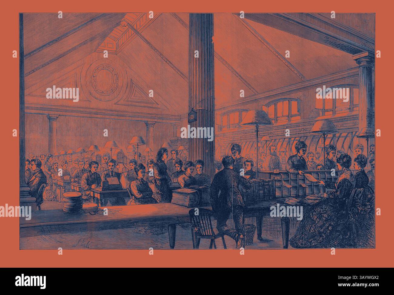 A bustling library scene filled with people engaged in reading and ...