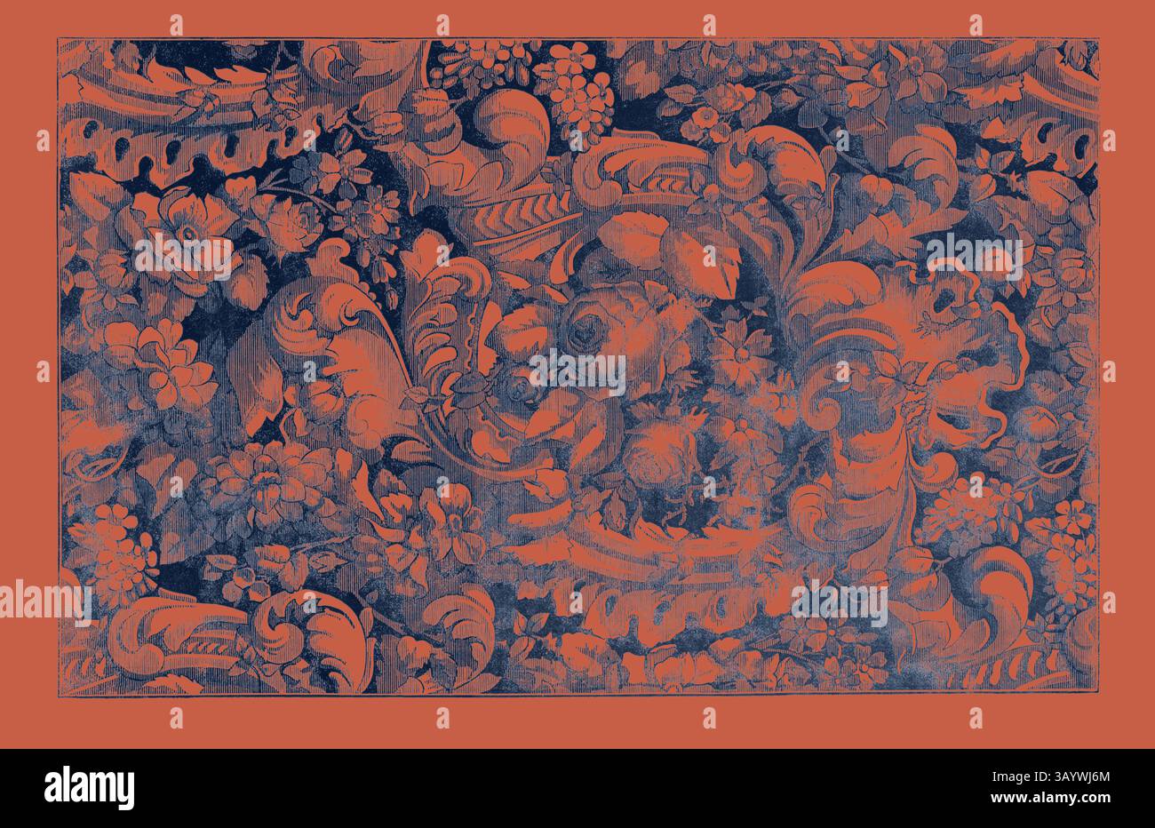 An intricate pattern featuring swirling floral designs and ornate ...