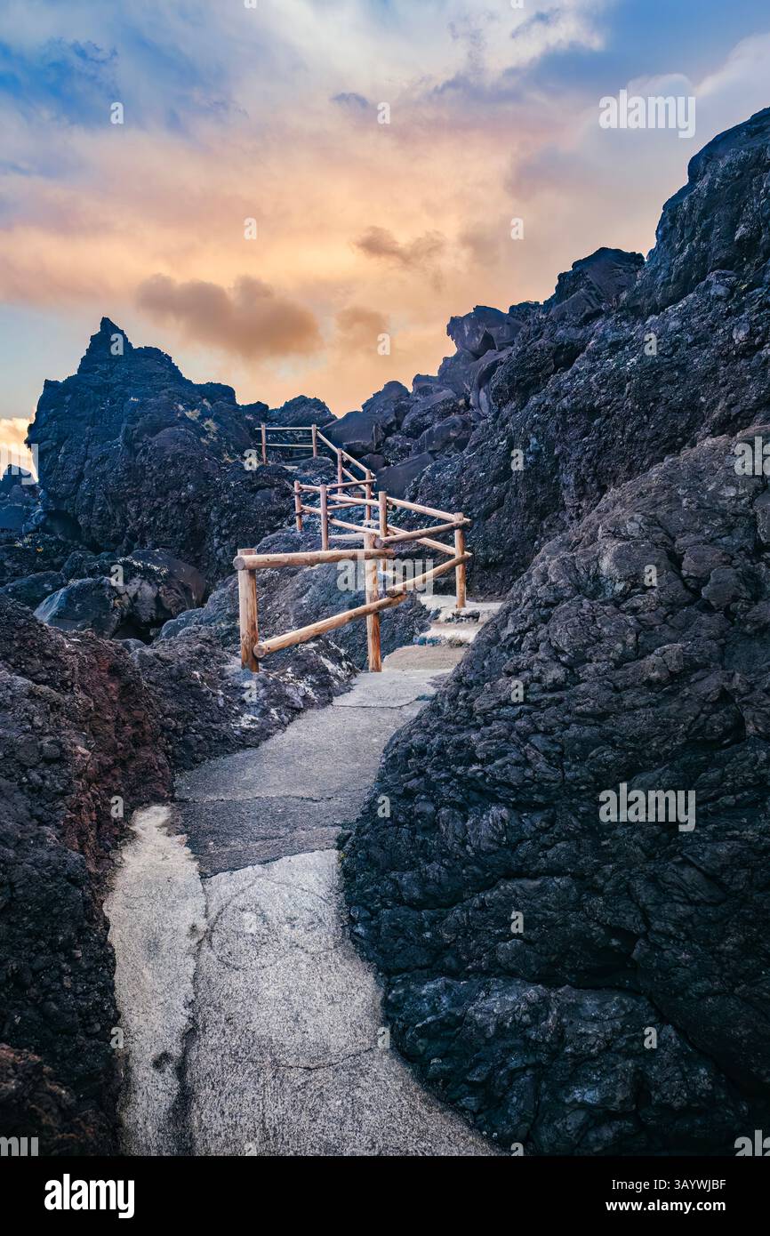 Scenic Pathway Through Volcanic Rock Formations in Sao Jorge, Azores ...