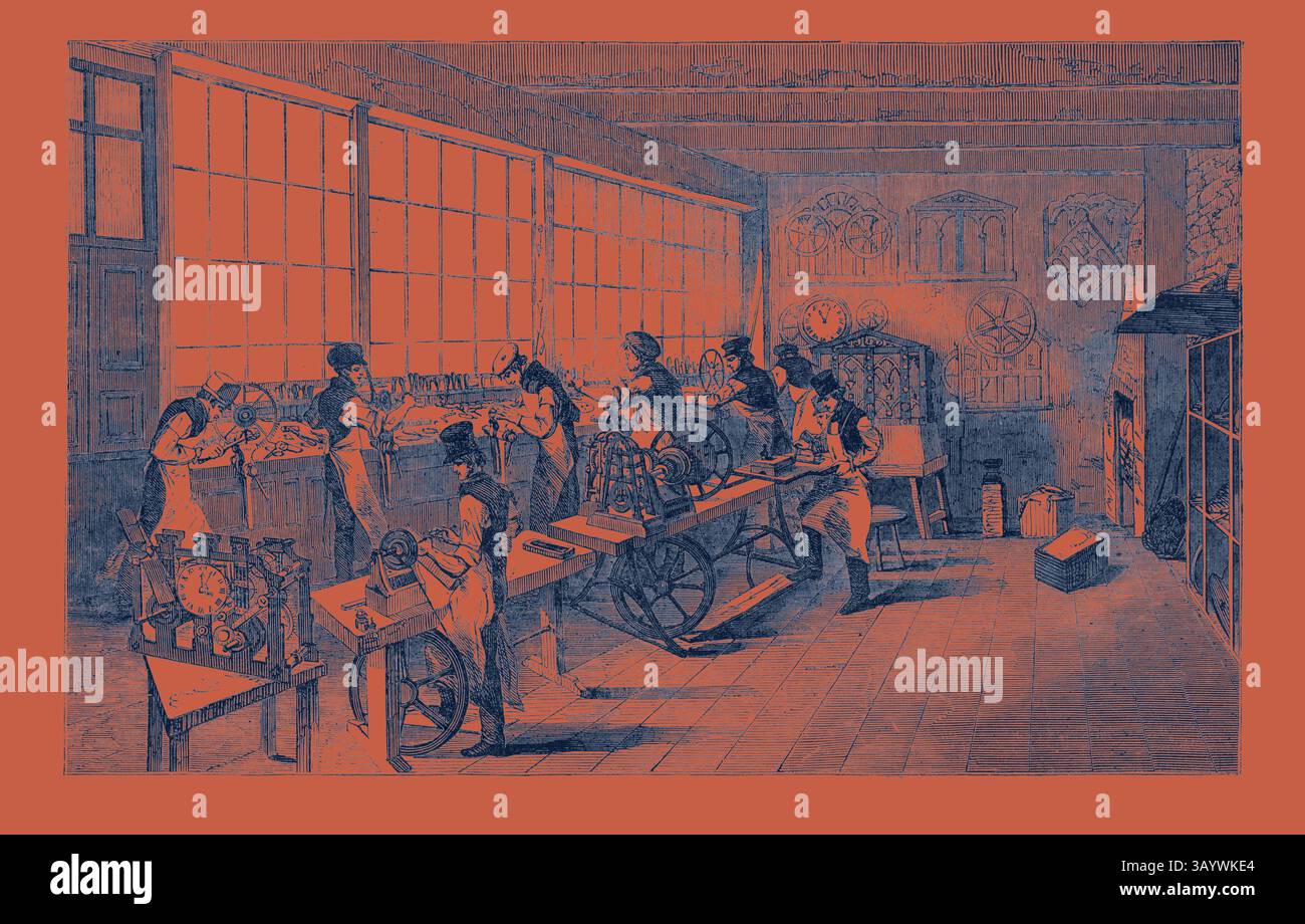 A bustling workshop scene filled with workers focused on crafting ...