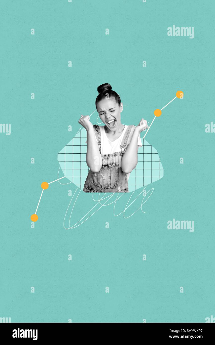 Poster collage of person winning having data graph go up on teal ...