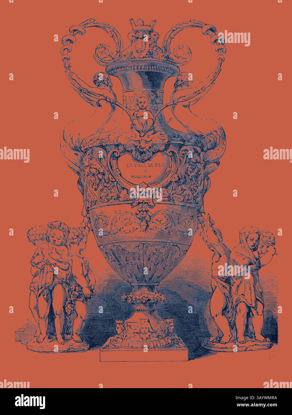 A decorative urn featuring intricate details, flanked by sculpted ...