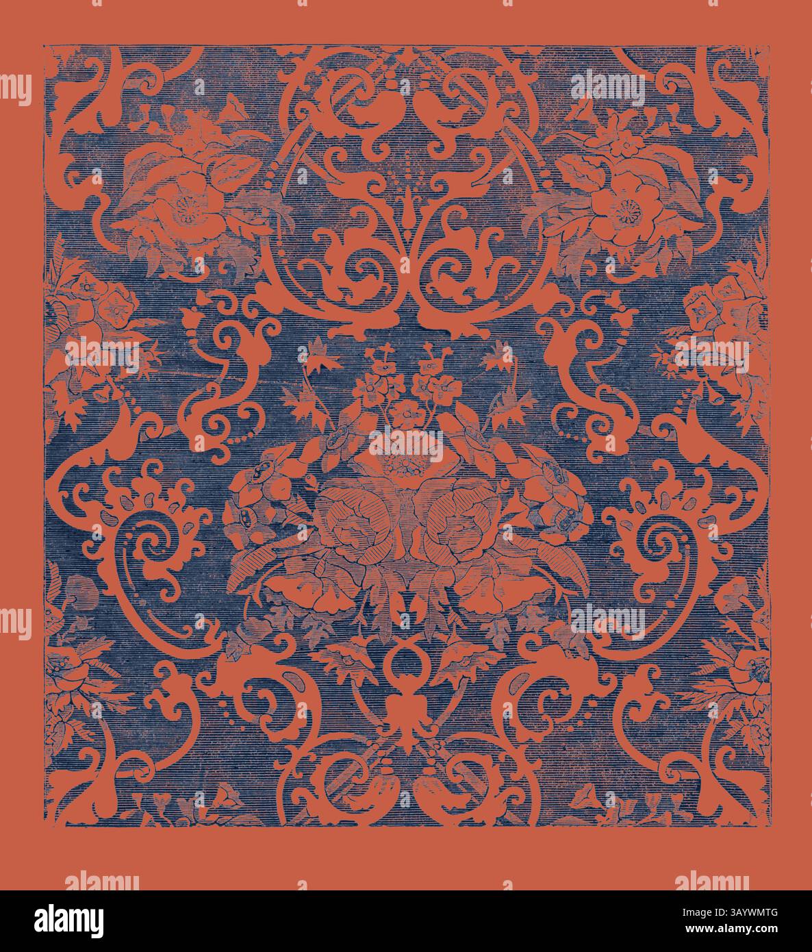 An intricate pattern features swirling vines and detailed floral motifs ...