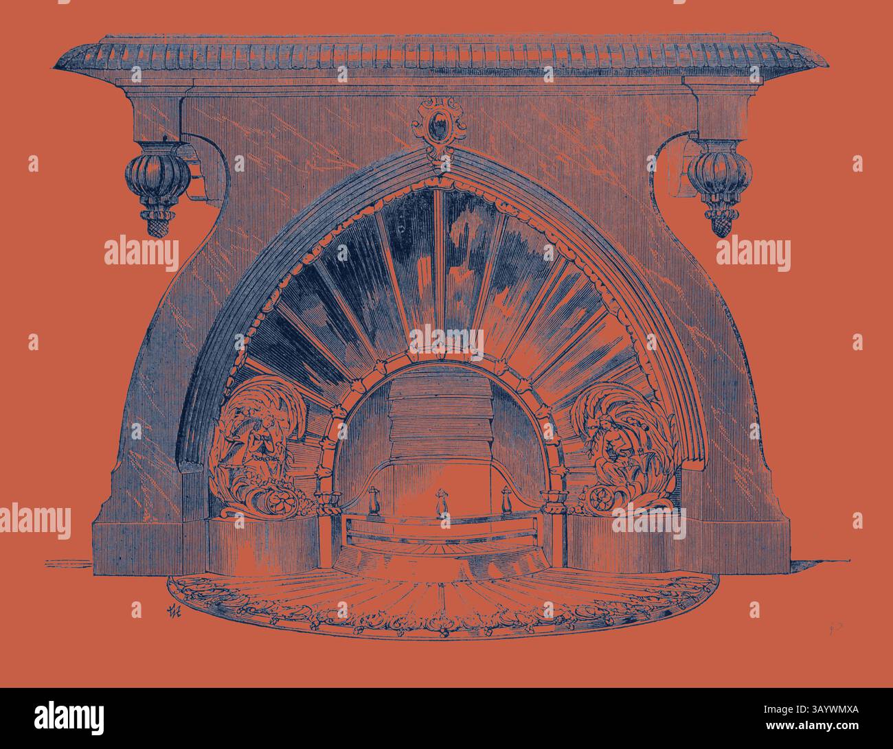 An ornate fireplace design featuring intricately carved details and a ...
