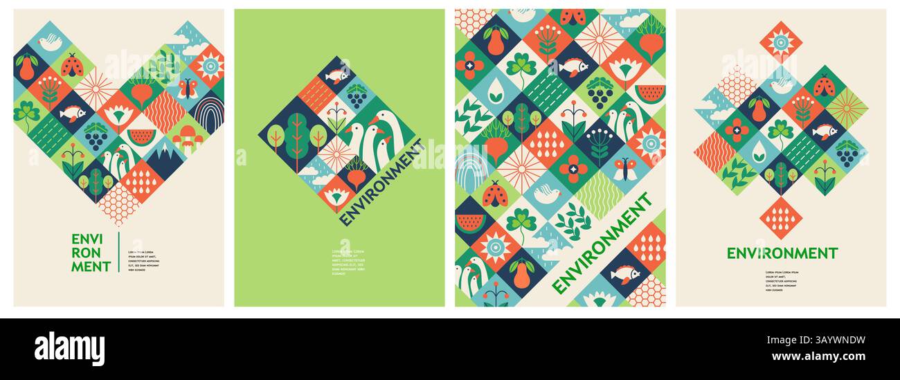 Environment posters. Bauhaus ecology banners with abstract eco nature ...