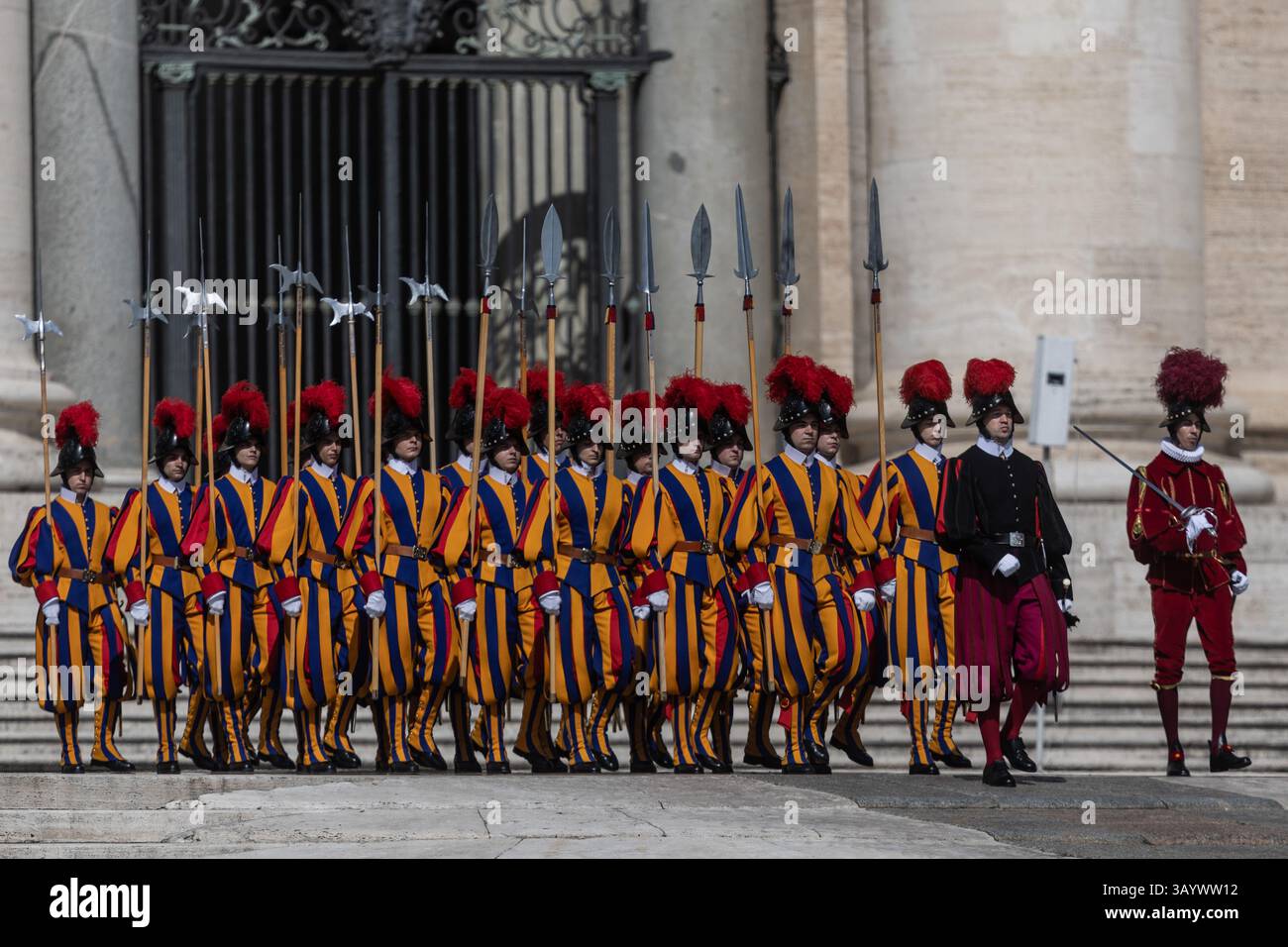 Vatican City, Vatican. 23rd Apr, 2025. Swiss Guards march in front of ...