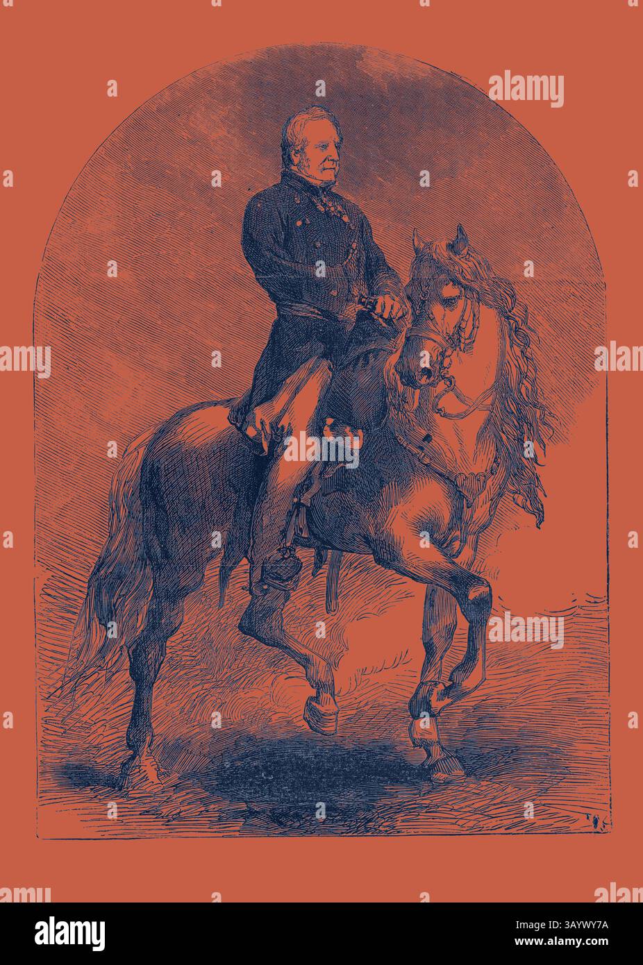 A dignified figure in military attire confidently rides a majestic ...