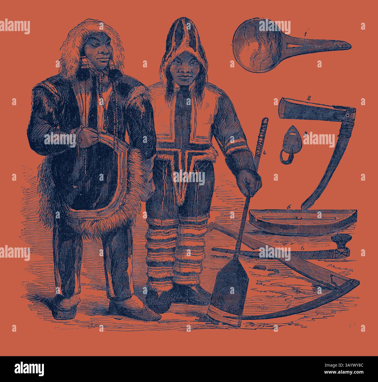 Two individuals dressed in traditional Arctic attire stand side by side ...