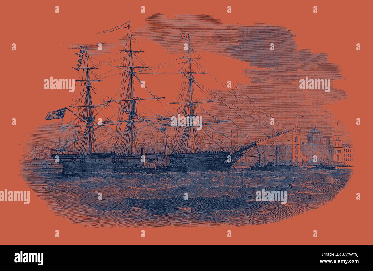A historic sailing ship with multiple masts, featuring intricate ...