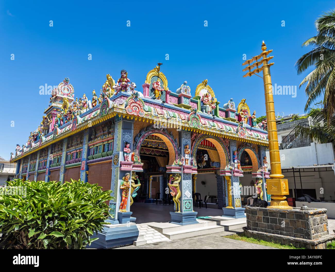 Colorful Hindu Temple under Blue Sky.Ornate Temple Architecture with ...