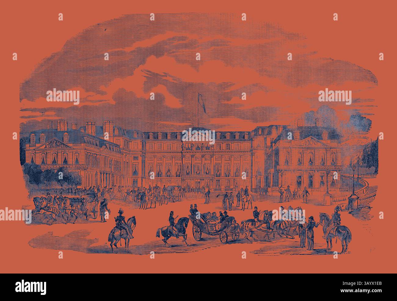 A historic scene featuring a grand palace, with elegant architecture ...