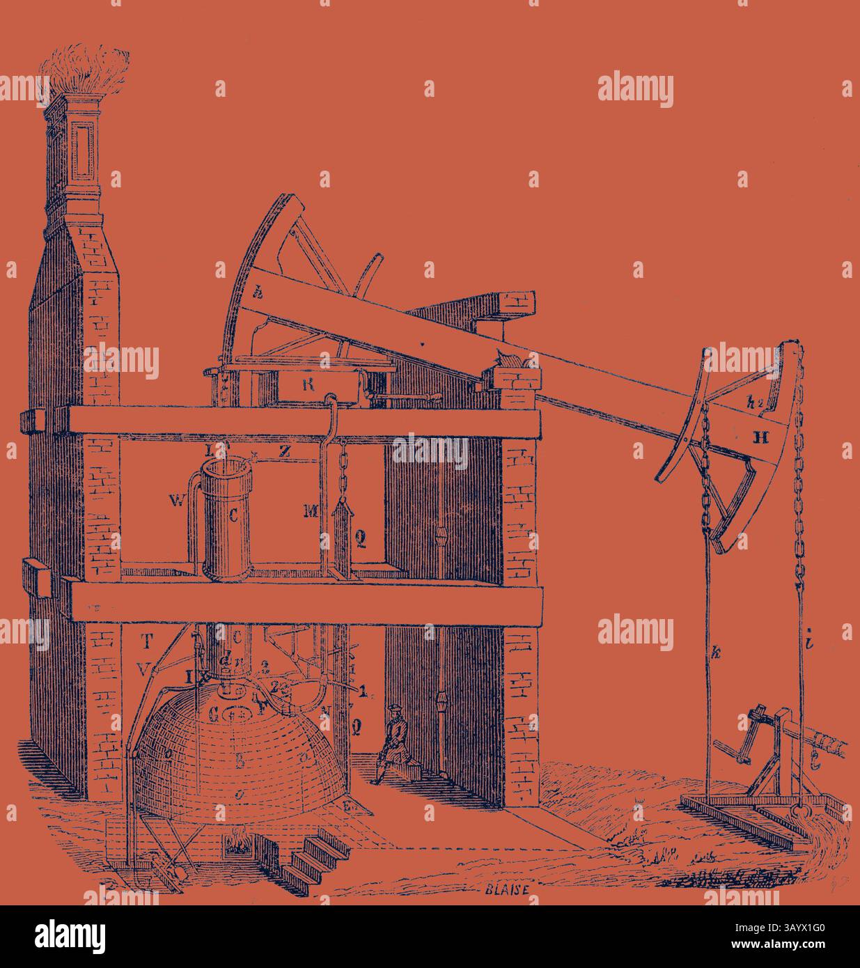 An intricate diagram illustrating a historical mechanical device ...