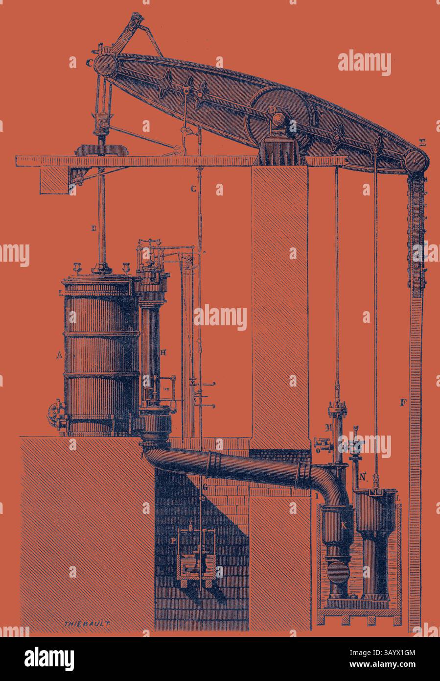 An intricate illustration of a steam engine, showcasing its various ...