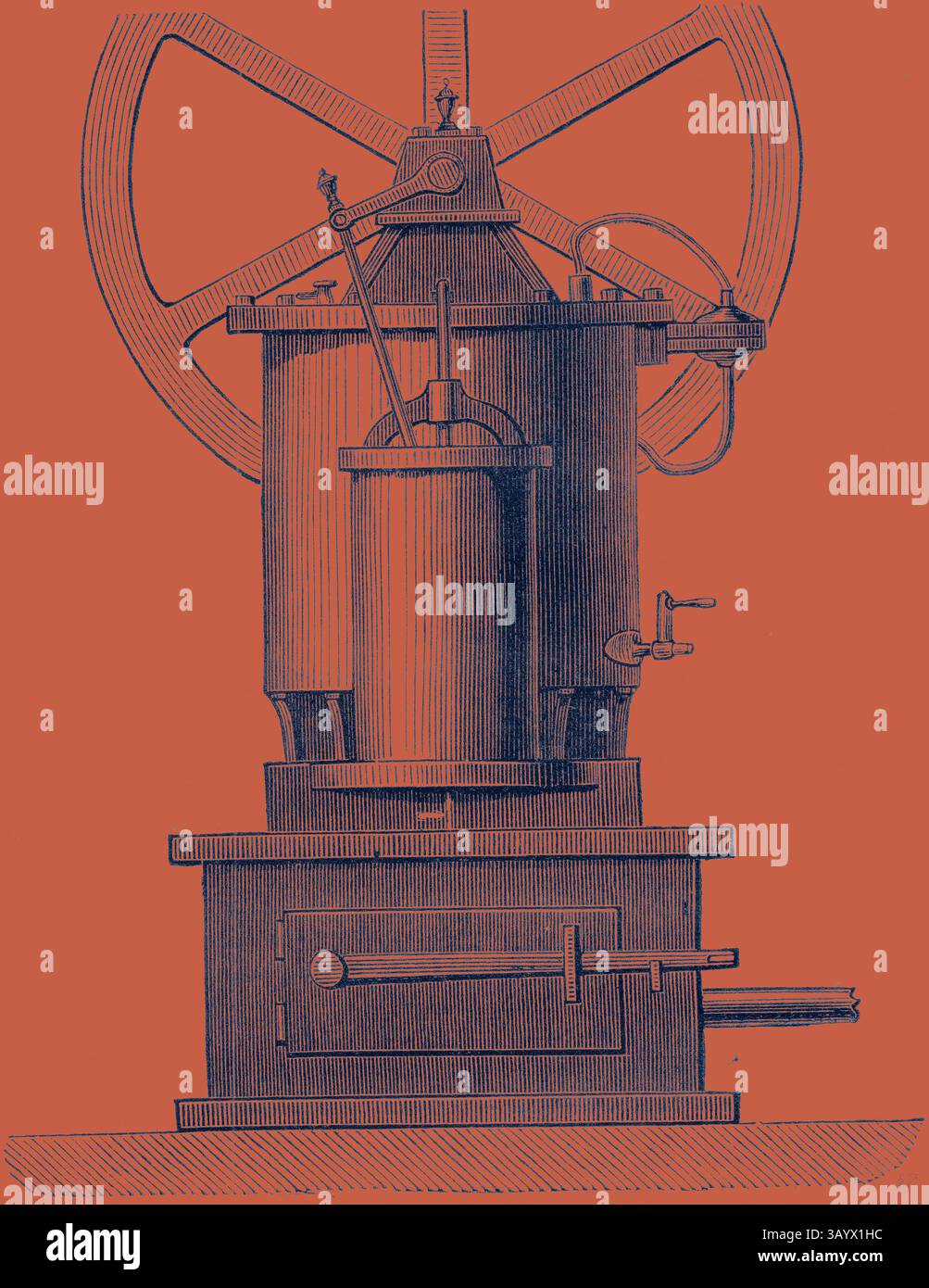 An intricately designed steam engine, featuring a large wheel on top ...