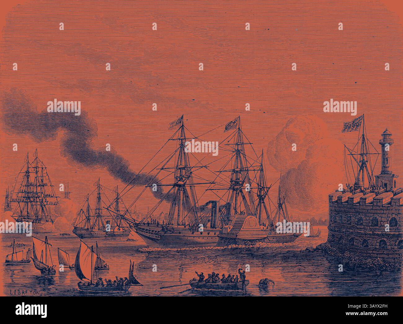A bustling harbor scene featuring ships of various sizes, including a ...