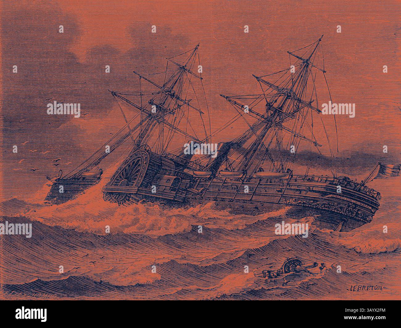 A majestic ship battles tumultuous waves, its sails billowing as it ...