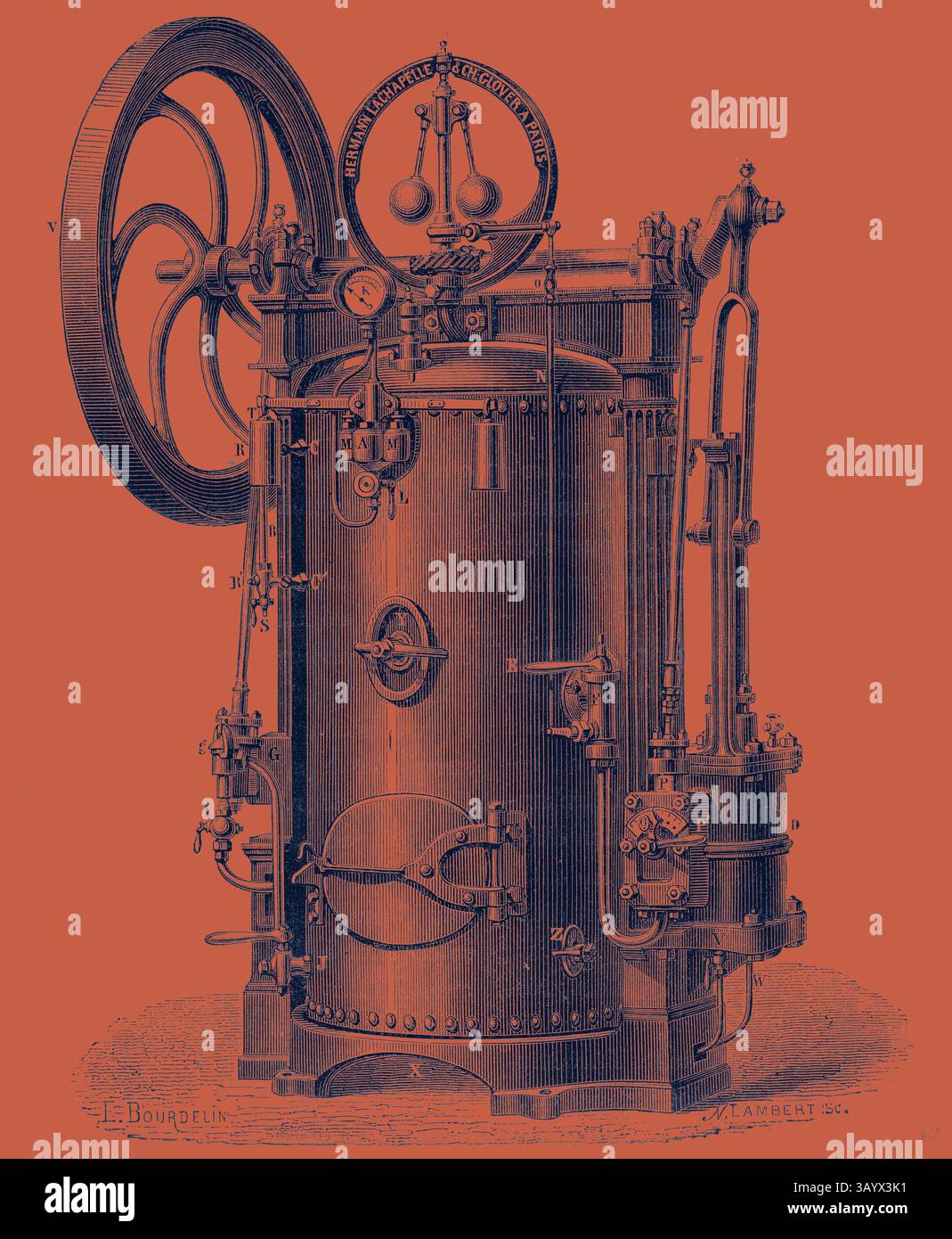 A vintage steam engine, featuring intricate gears and valves, stands ...