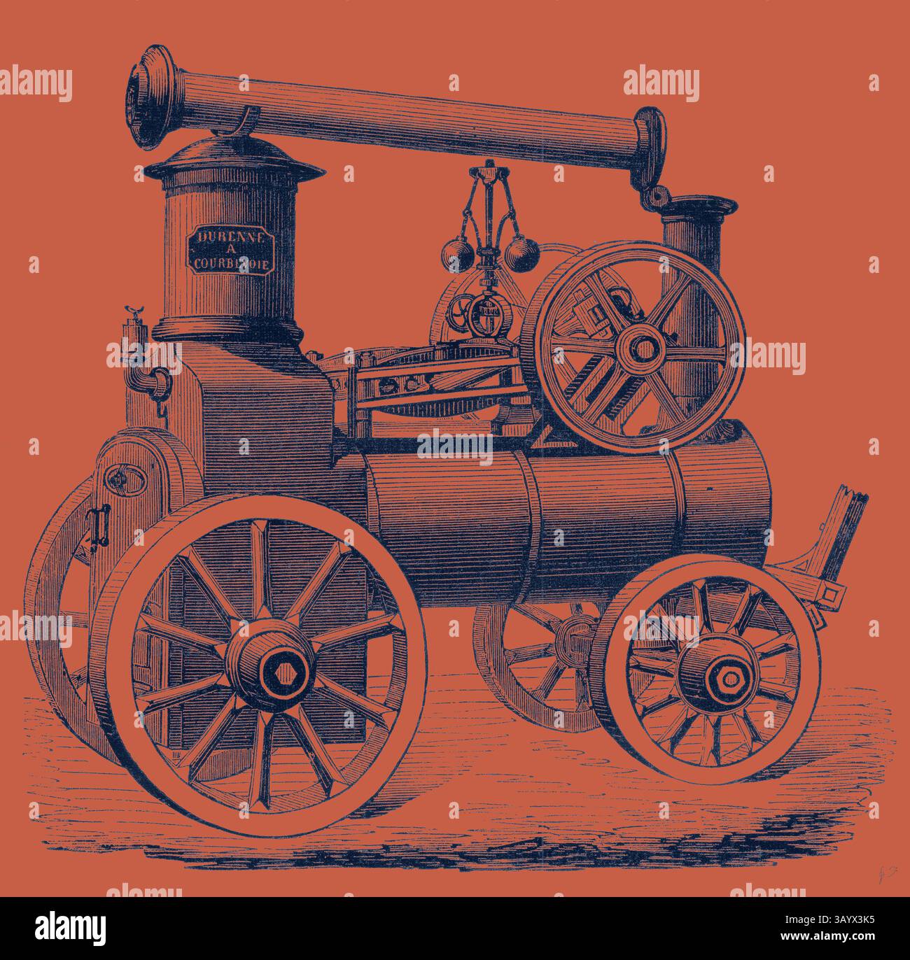 An intricately designed steam engine with large wheels, a prominent ...