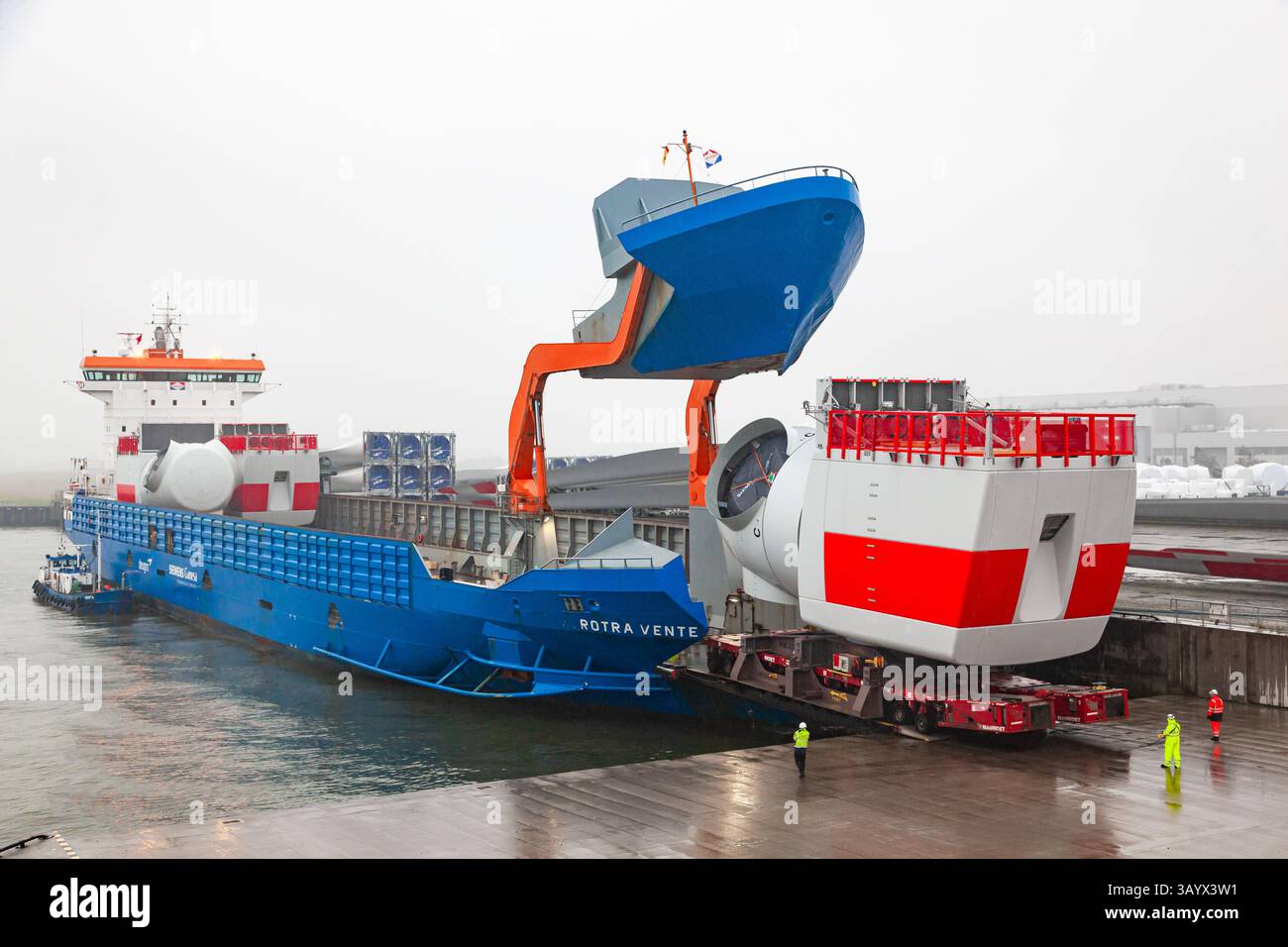 Unloading parts of Vestas wind turbines in the seaport of Cuxhaven ...