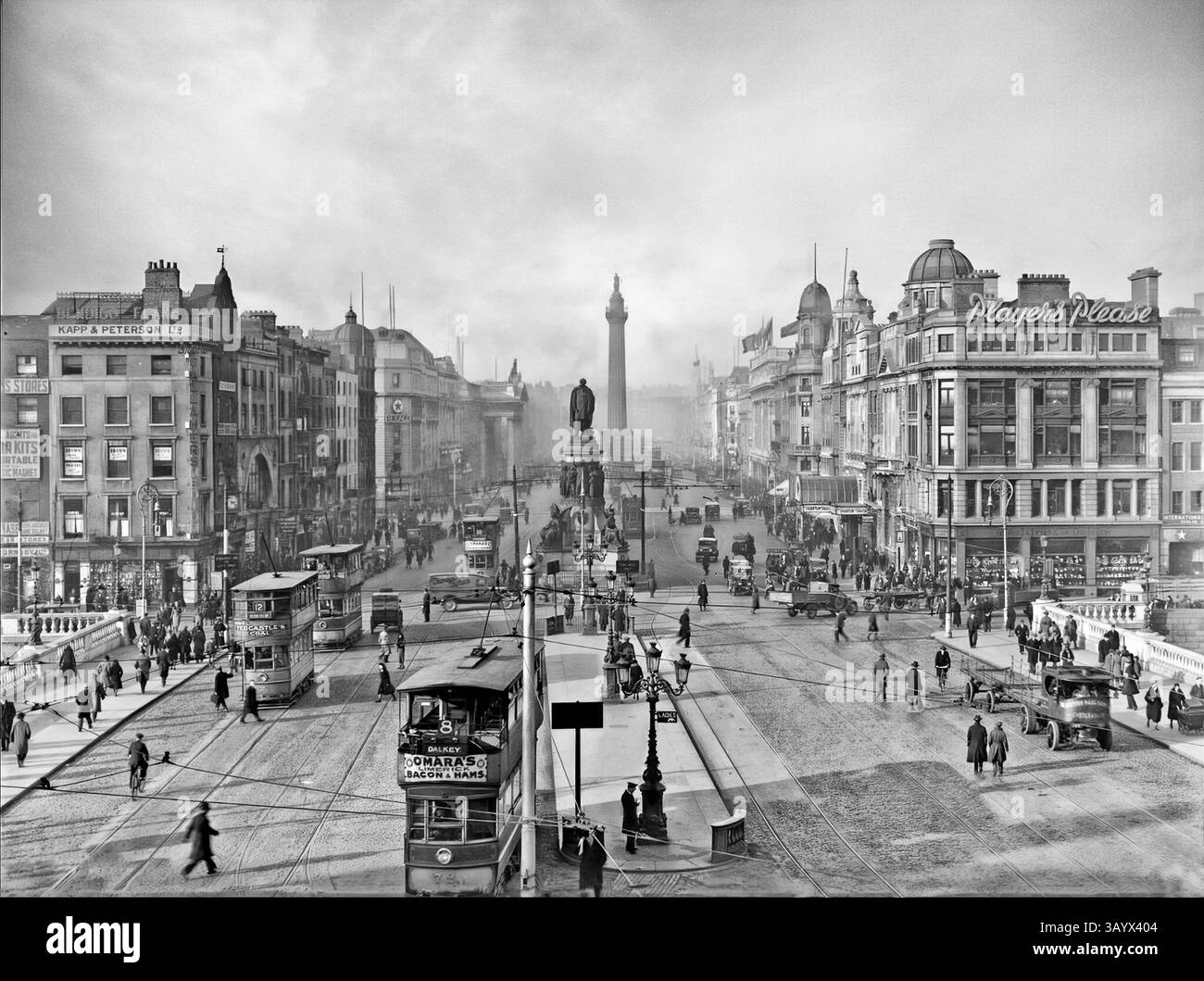 An early 20th century aerial view of the O'Connell Bridge, spanning the ...