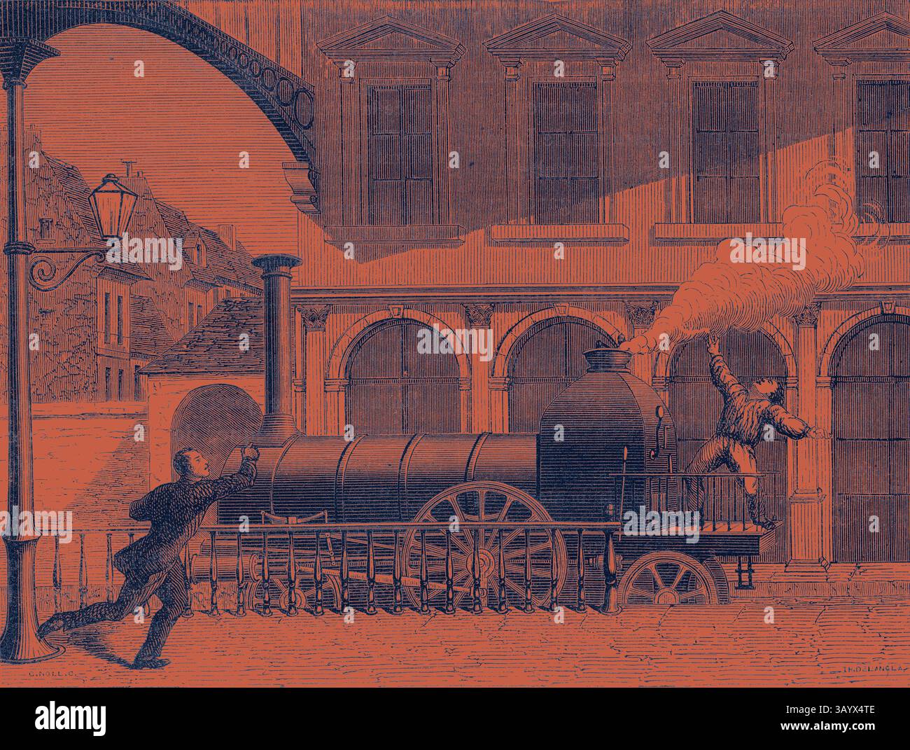 A steam locomotive puffs clouds of smoke as a conductor signals ...