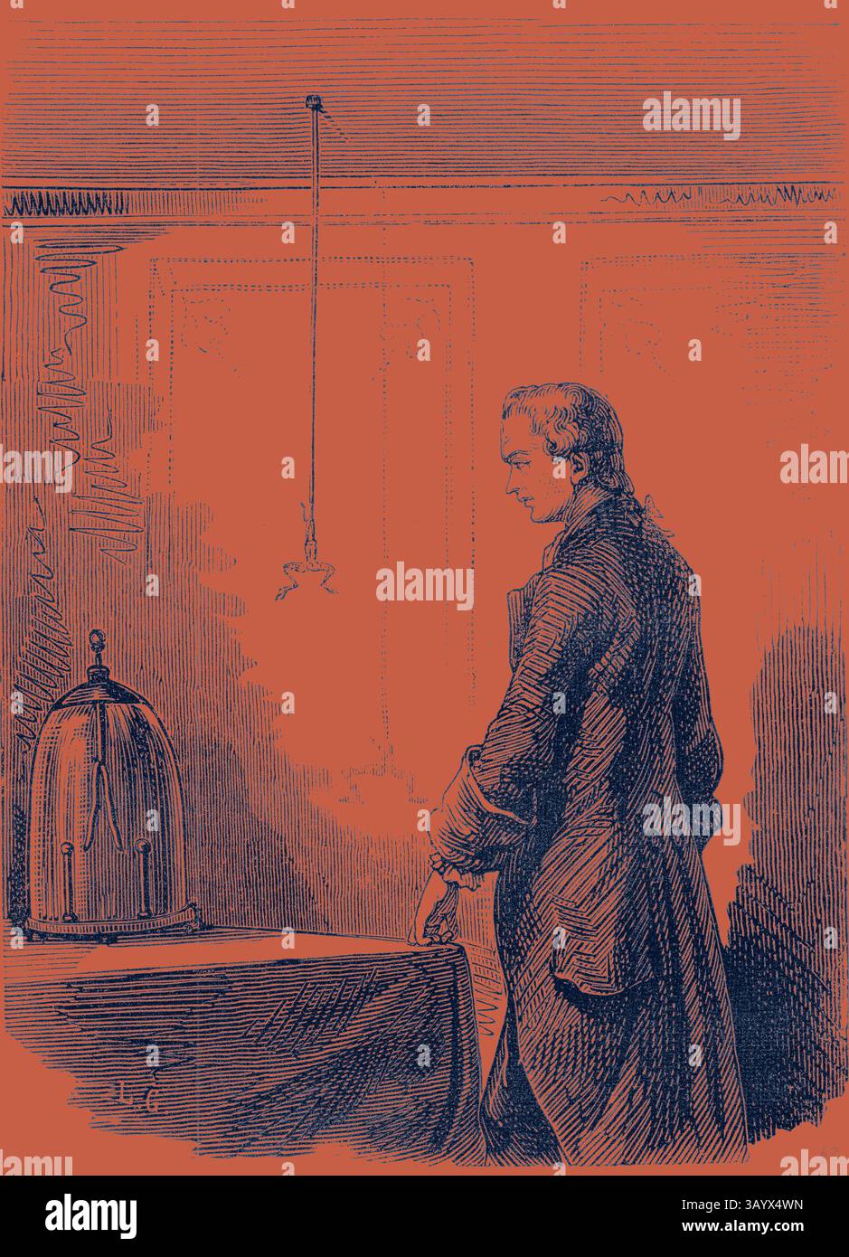 A figure stands thoughtfully beside a table, gazing towards a cloche ...