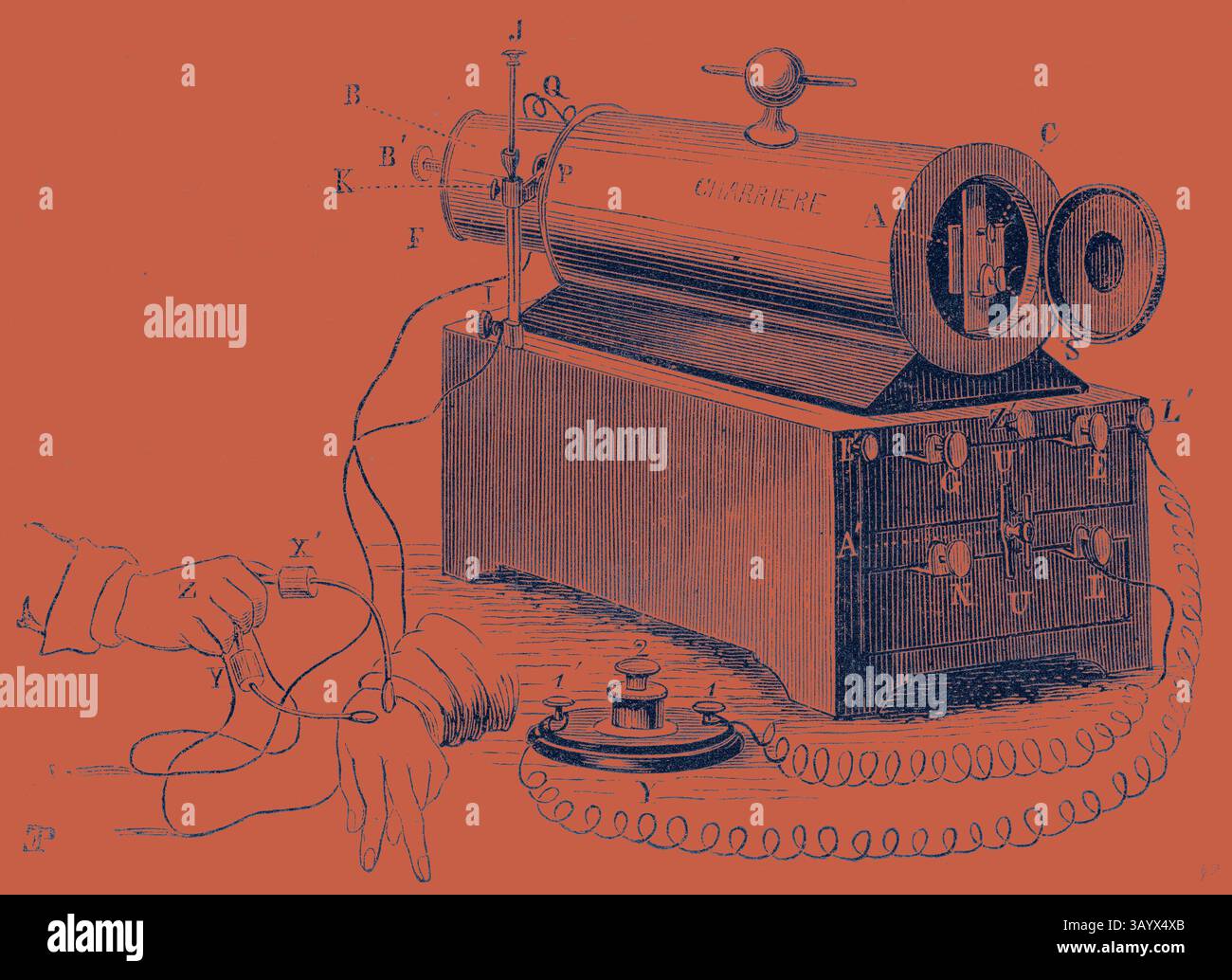 An intricate apparatus used for early telecommunication, featuring a ...