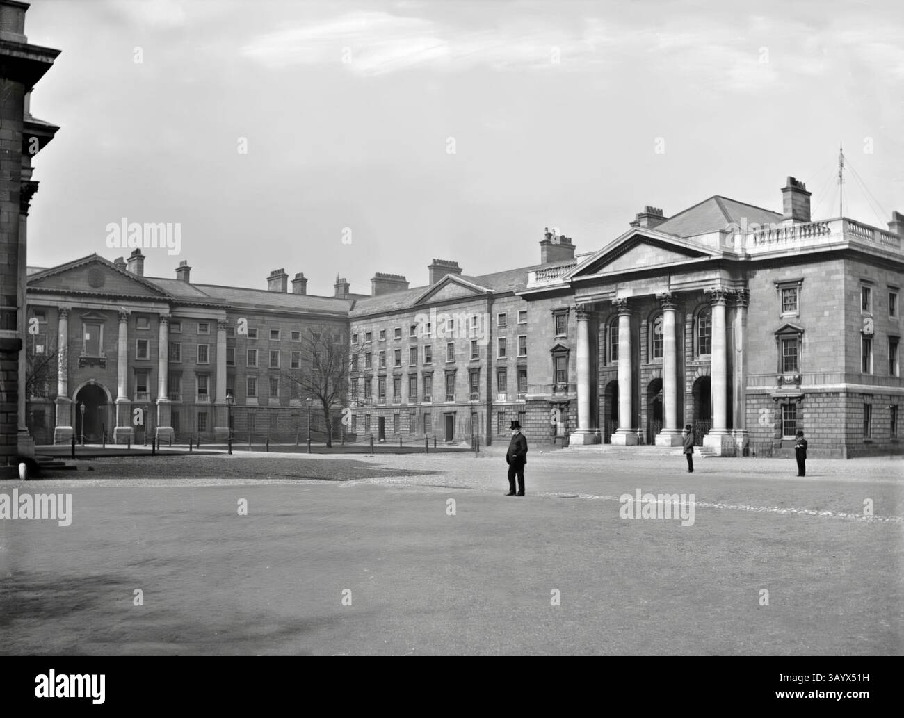 A late 19th century view of Parliament Square devoid of students, and the central entrance to ...