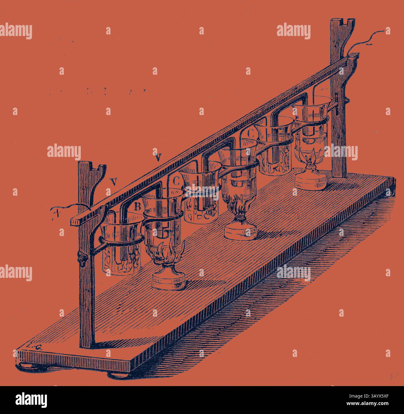 A detailed illustration of a laboratory apparatus featuring a series of ...