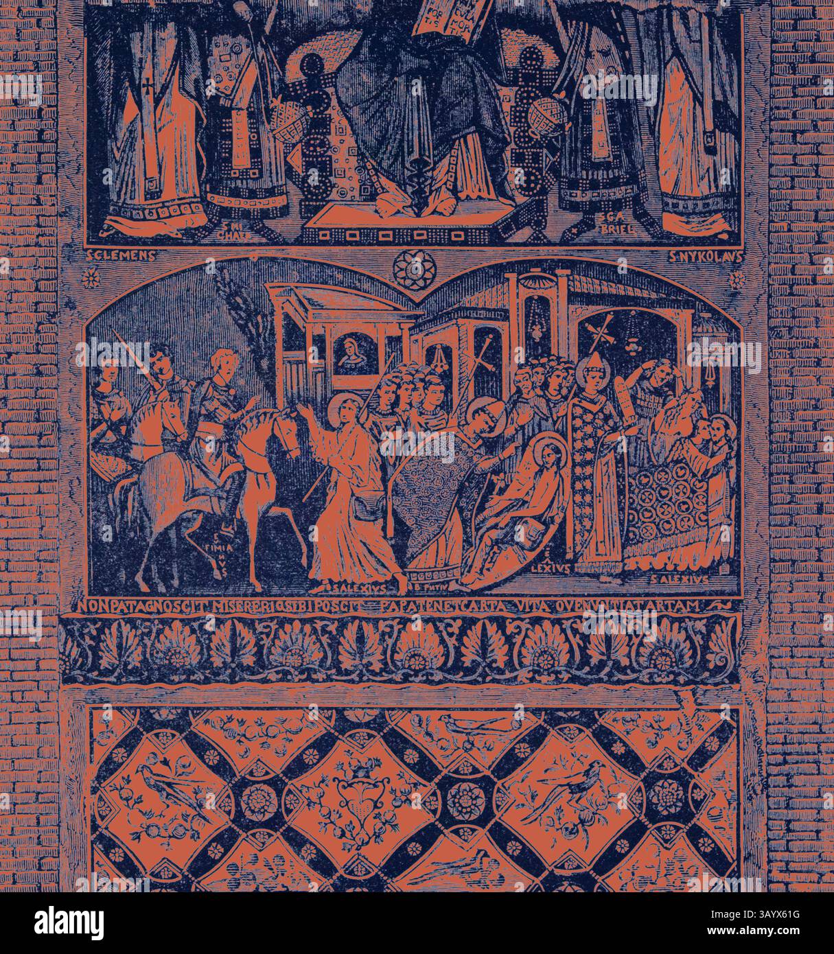 A series of intricate scenes depicting figures in elaborate clothing ...