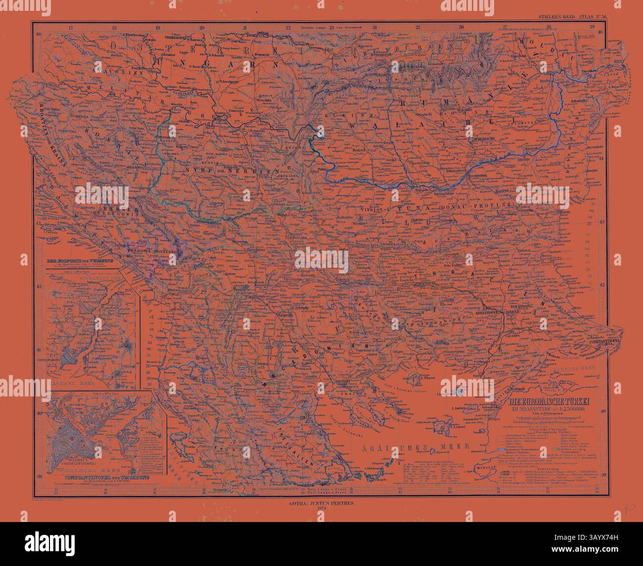 A detailed historical map of the Balkans, featuring intricate ...