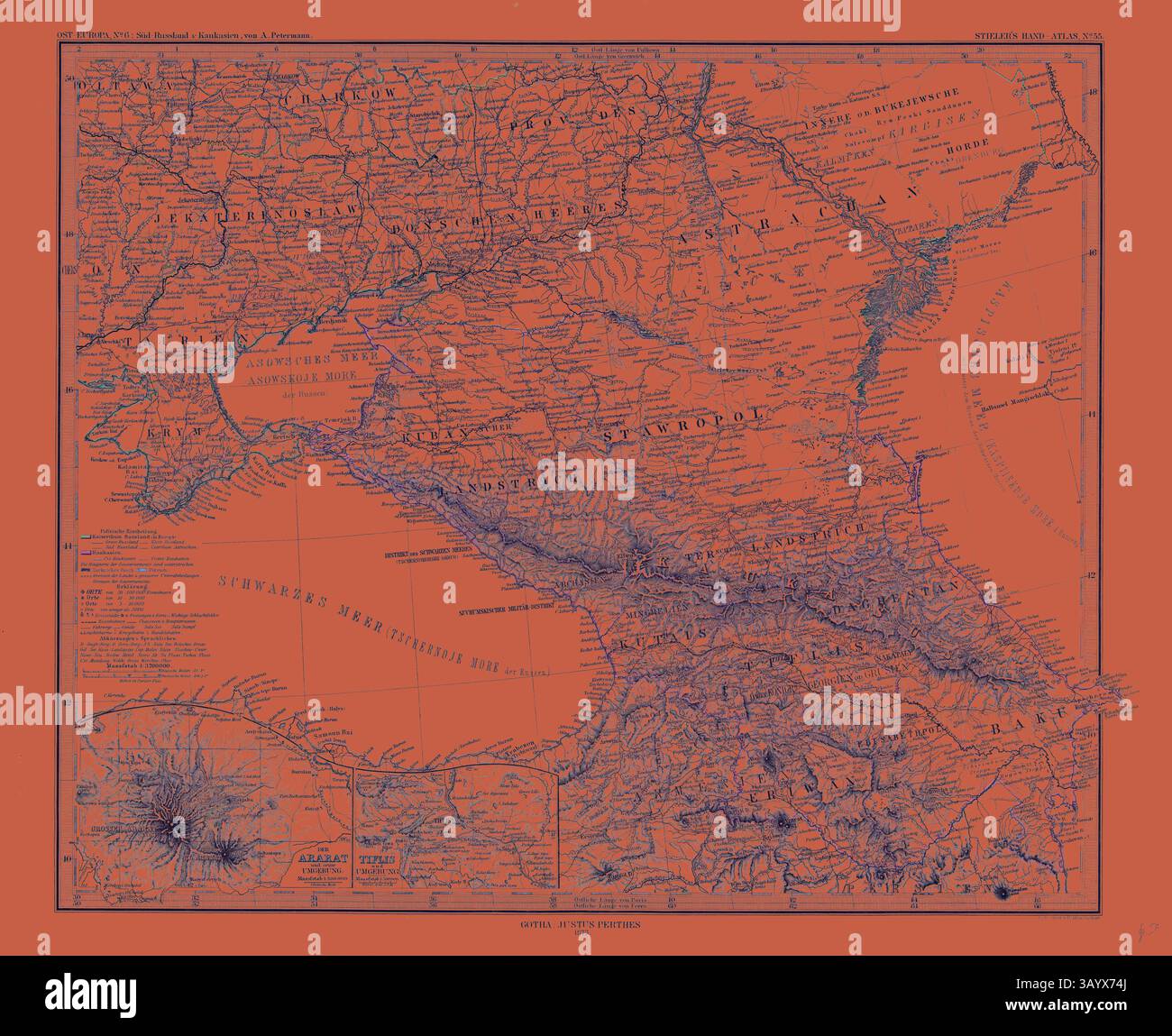 A detailed map of the Caucasus region, featuring topographical lines ...