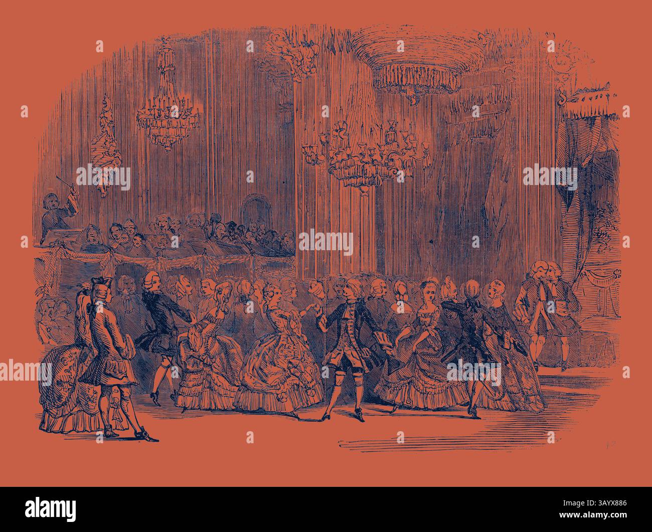 A lavish ballroom scene from the 18th century, featuring elegantly ...