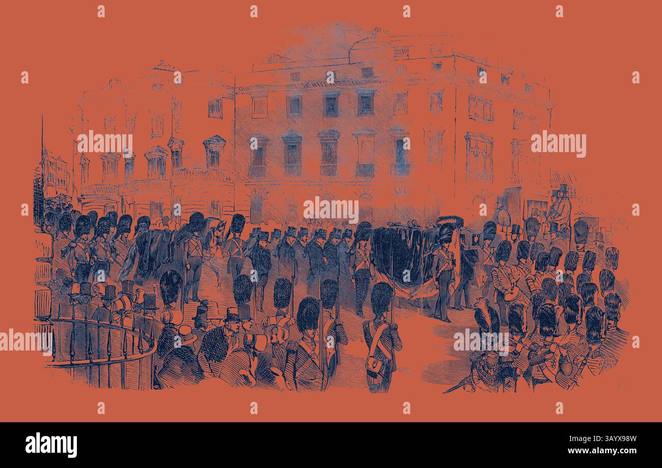 A historic scene depicting a large crowd gathered for a solemn event ...