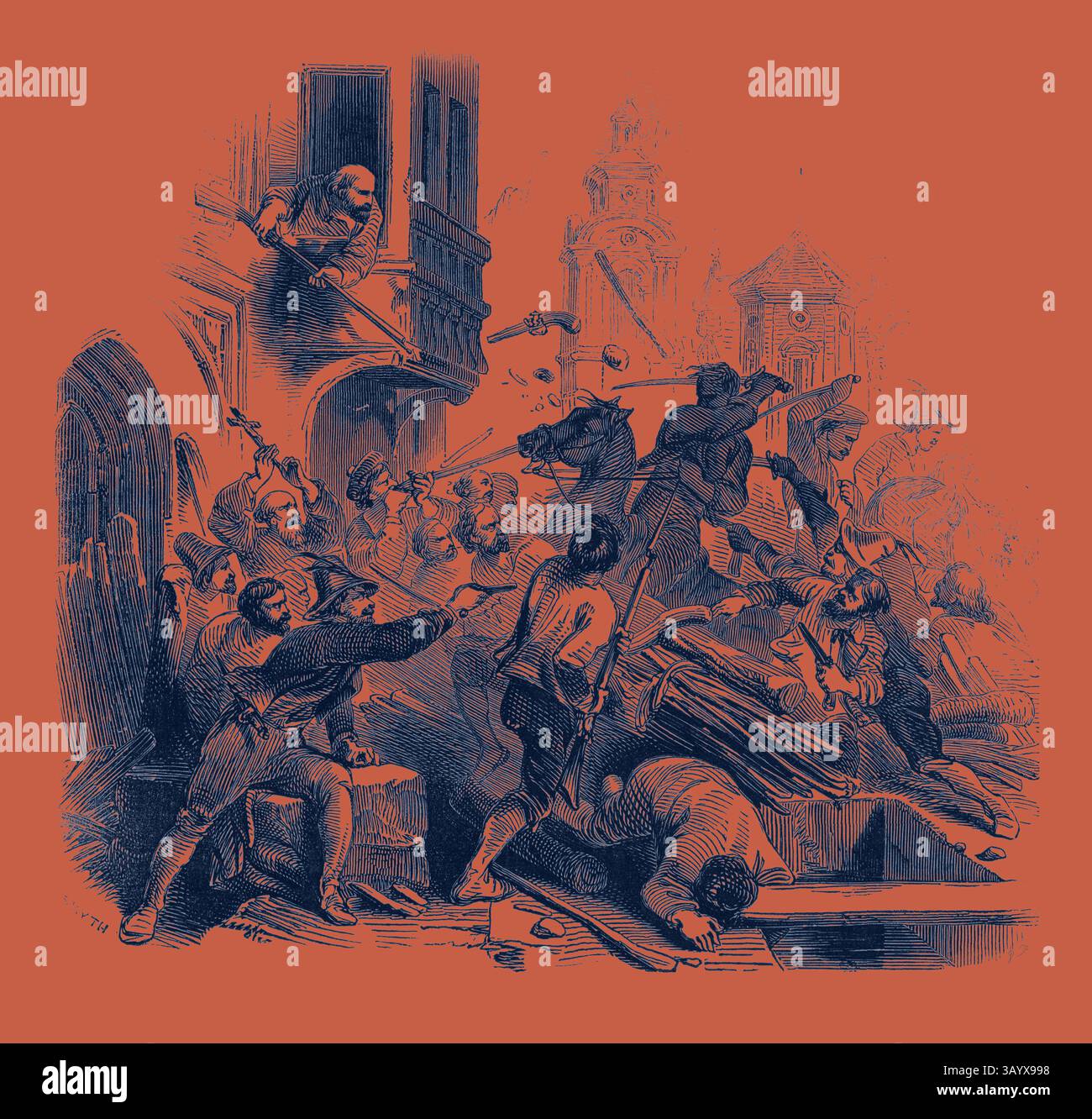 A chaotic scene of battle unfolds, showcasing several figures engaged ...