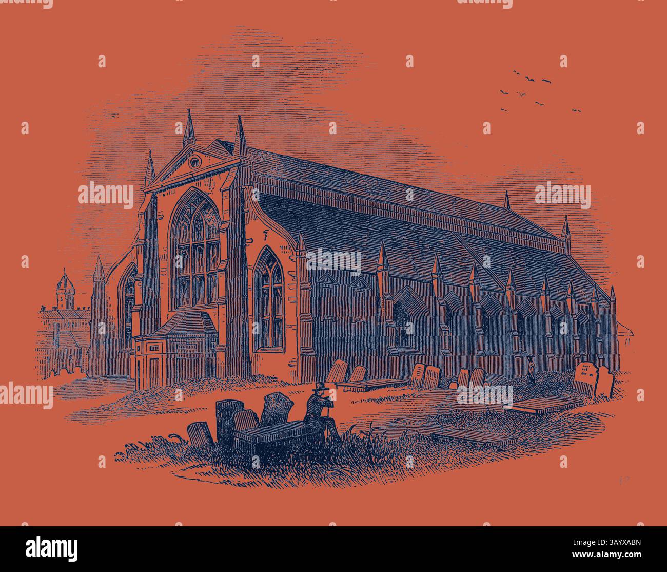 A historic church stands prominently, featuring intricate Gothic ...