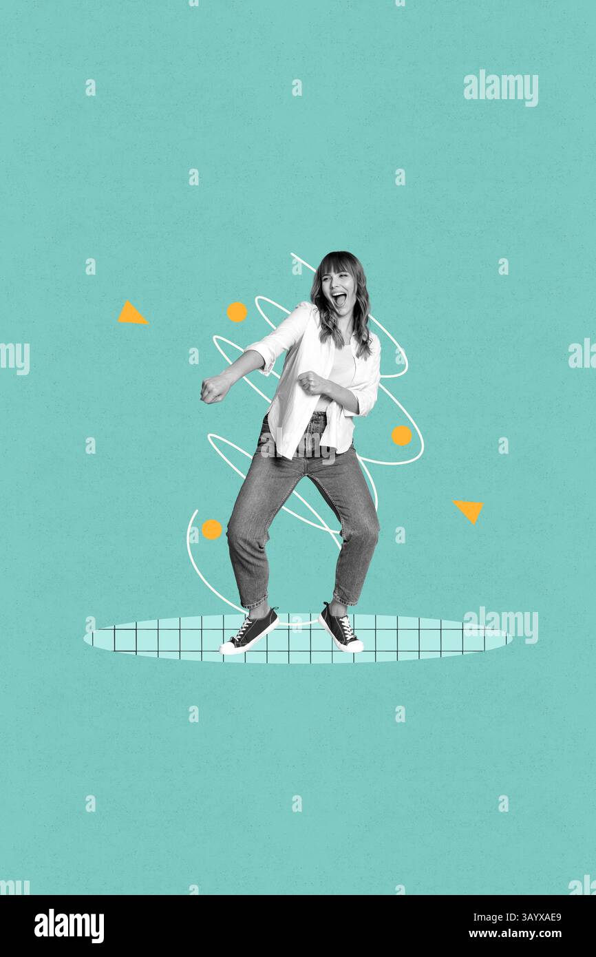 Graphics collage og person dance looking lines dots on pastel ...