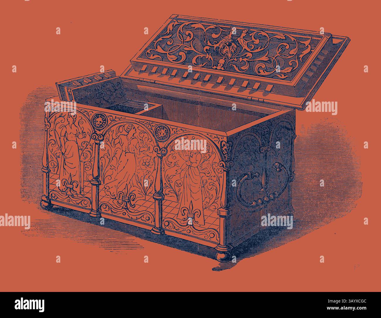 An ornate, intricately designed chest featuring detailed carvings and a ...