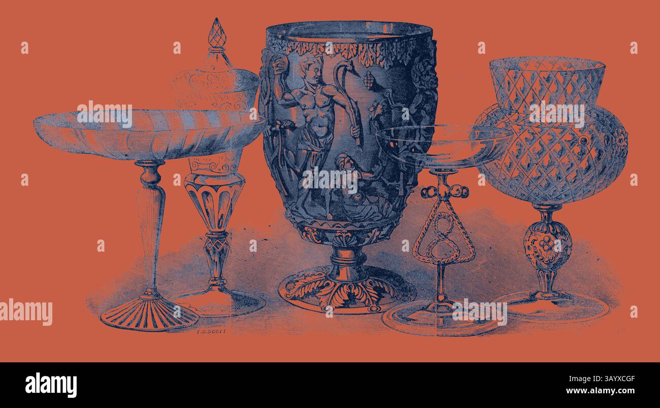 An assortment of elegantly designed glassware, featuring intricate ...