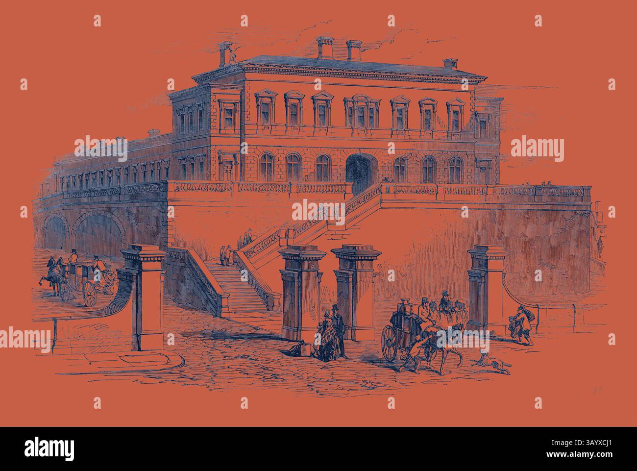 An elegant historical building with arched windows and a grand ...